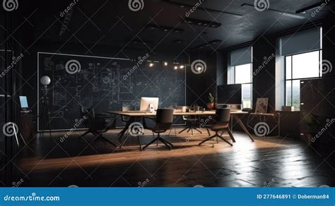 Modern Office High Tech Design Computers On The Tables Evening Light Stock Illustration