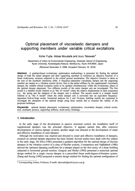 Pdf Optimal Placement Of Viscoelastic Dampers And Supporting Members Under Variable Critical
