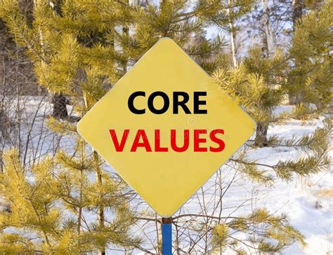 Core Values Symbol Concept Words Core Values On Beautiful Yellow Road Sign Beautiful Forest