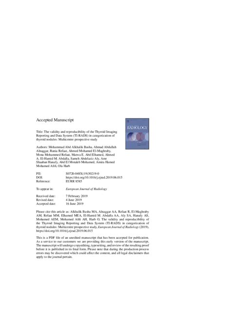 Pdf The Validity And Reproducibility Of The Thyroid Imaging Reporting And Data System Ti Rads
