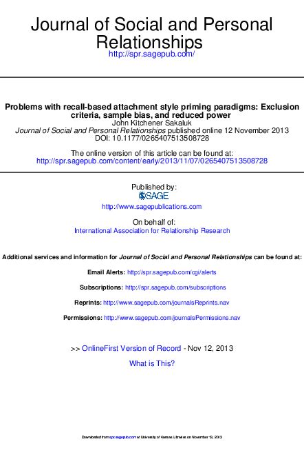 Pdf Problems With Recall Based Attachment Style Priming Paradigms