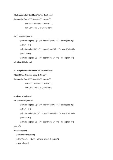 Tic Tac Toe Program 1 Program To Print Blank Tic Tac Toe Board