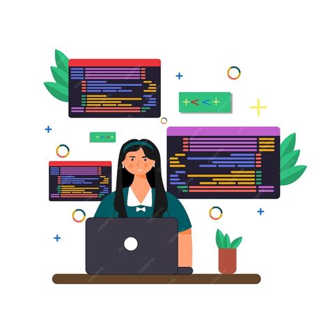 Premium Vector Coders Or Coding Girl Work At Home Flat Design Character