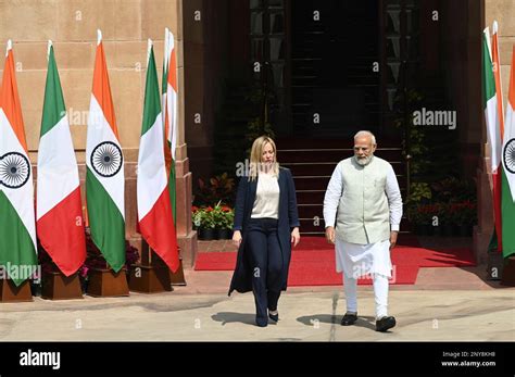 Italian Premier Giorgia Meloni Left And Indian Prime Minister