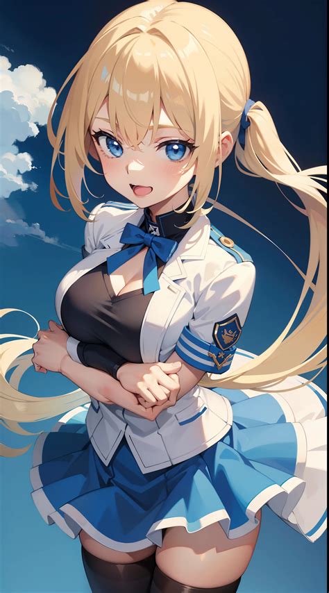 Anime Girl With Long Blonde Hair And Blue Eyes Posing For The Camera