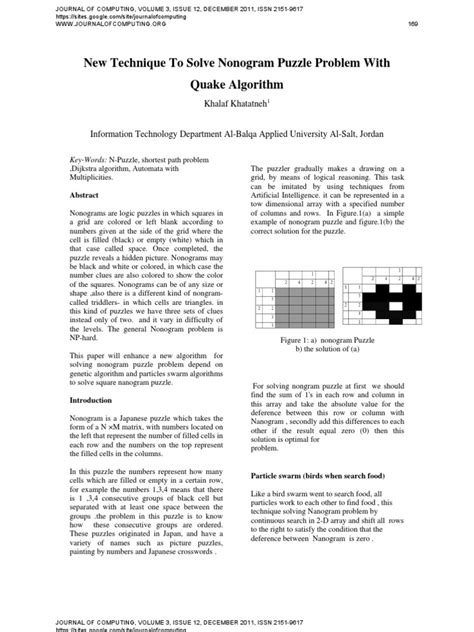 new technique to solve nonogram puzzle problem with quake algorithm pdf matrix mathematics