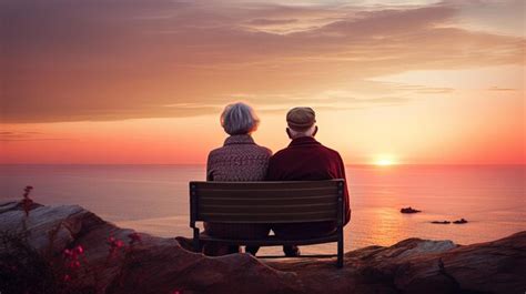 Premium Photo Elderly Couple Enjoying Sunset By The Sea Silhouette
