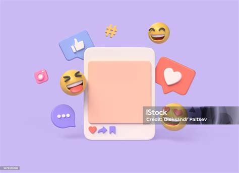 3d 사진 프레임 이모티콘 채팅 엄지 손가락과 만화 스타일의 심장 아이콘 소셜 미디어 디지털 마케팅 개념입니다 보라색 배경에 격리된 그림 3d 렌더링 3차원 형태에 대한