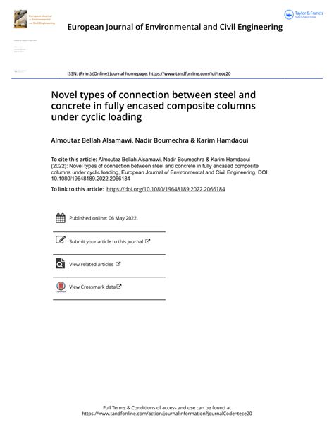 Pdf Novel Types Of Connection Between Steel And Concrete In Fully Encased Composite Columns