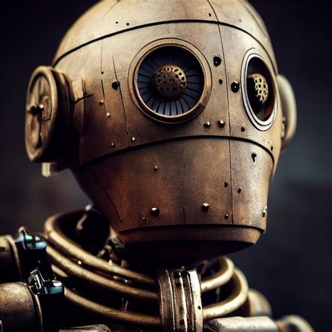 무서운 로봇 초상화 미래의 사이보그 그림 프리미엄 사진