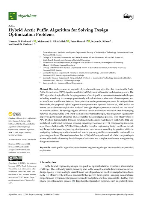 Pdf Hybrid Arctic Puffin Algorithm For Solving Design Optimization Problems