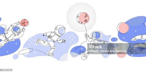 매끄러운 패턴 우주 비행사는 축구를한다 우주 골키퍼 한 줄 도면 우주 비행사에 대한 스톡 벡터 아트 및 기타 이미지 우주 비행사 축구 우주 Istock