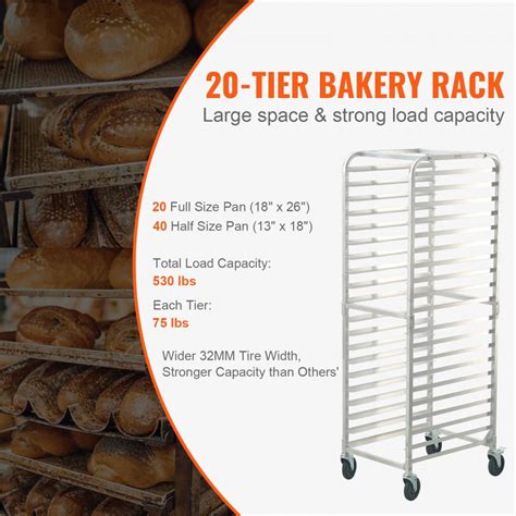 Vevor Bun Pan Rack 20 Tier Commercial Bakery Racks With Brake Wheels