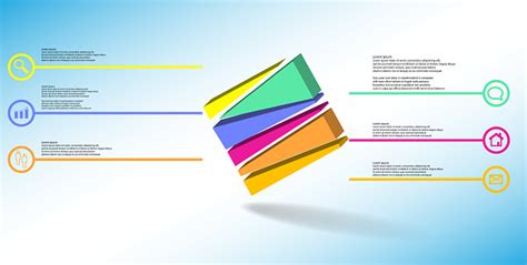 3d 일러스트 인포그래픽 템플릿 엠보싱 된 큐브는 무작위로 6 가지 색상으로 나뉩니다 개체는 파란색 흰색 배경에 배열된 Askew입니다 동그라미에 표지판이 있는 선이 측면에
