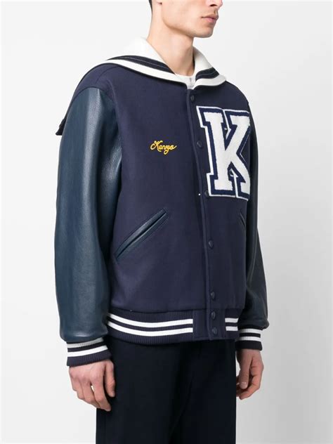 Kenzo Logo Patch Bomber Jacket Blue Farfetch Uk