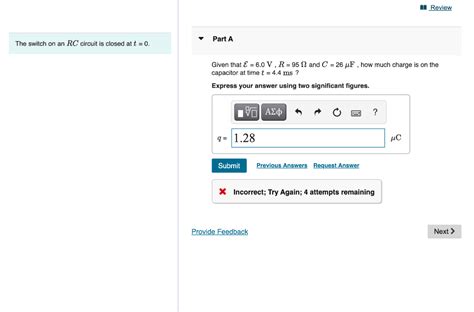 Solved U Review Part A The Switch On An RC Circuit Is Closed Chegg