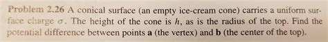 Solved A Conical Surface An Empty Ice Cream Cone Carries A Chegg