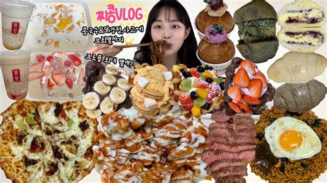 인생 첫 사고에 3개월만에 먹은 최애디저트까지💥 먹방vlog 콩국수and슈프림양념치킨 인생크로플 청년피자신메뉴 공차미니펄 짜파구리and소고기 소금찐빵 크림폭탄쿠키슈 스위트파크