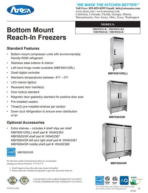 Atosa Mbf8501gr 27 Reach In Freezer With 1 Solid Door And Bottom Mount