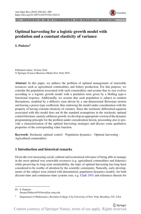 Optimal Harvesting For A Logistic Growth Model With Predation And A