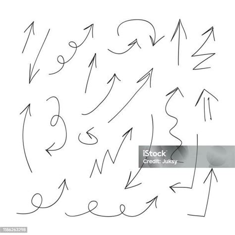 화살표 아이콘 손으로 그린 벡터 편집 가능한 세트 화살표 스케치 수제 낙서 흰색 배경에 고립 된 기호 기호를 슬쩍 간단한 로고 벡터 디자인 일러스트 개체 그룹에 대한 스톡