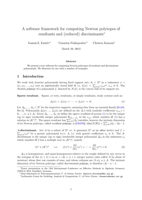 Pdf A Software Framework For Computing Newton Polytopes Of Resultants