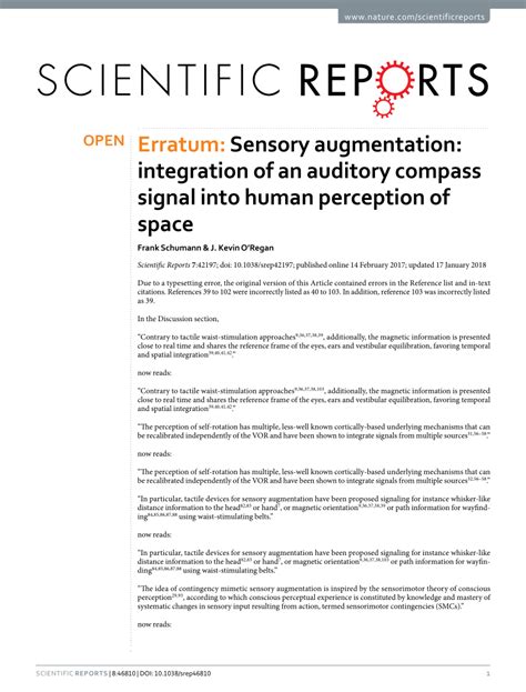 Pdf Erratum Sensory Augmentation Integration Of An Auditory Compass Signal Into Human
