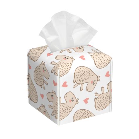 Tissue Box Cover Cute Capybaras Tissues Boxes Holder Organizer Leather Square Paper Case For