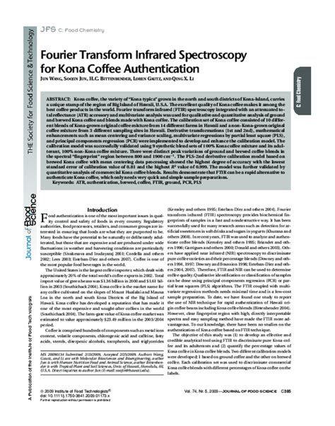 Pdf Fourier Transform Infrared Spectroscopy For Kona Coffee Authentication Loren Gautz