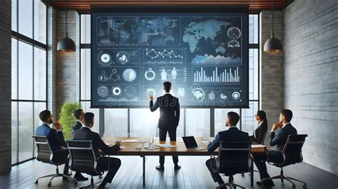 Businessman Giving Presentation With Charts And Graphs In Office Ai
