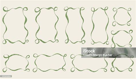 손으로 그린 요염한 가리 리본 프레임 세트 분필 물결 모양의 연필 질감 낙서 곱슬 테두리 컬렉션 다양한 크기 청첩장 인사말 카드