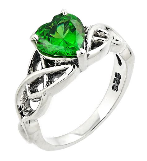 925 Sterling Silver Celtic Knot Green Emerald Solitaire Ring Factory Direct Jewelry