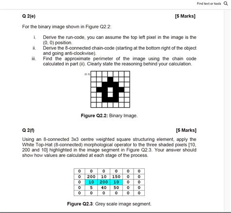 Solved Please Helps Thanks Find Text Or Tools Q Q 2e 5 Marks For The Binary Image Shown In