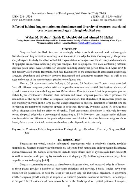 Pdf Effect Of Habitat Fragmentation On Abundance And Diversity Of