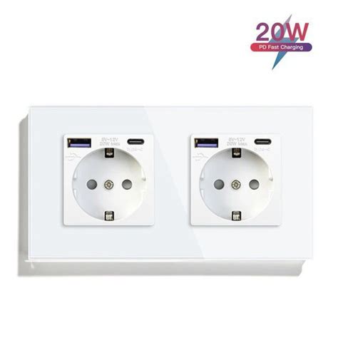 Розетка электрическая 2 поста с Usb Type C Аc быстрая зарядка 20w цвет белый купить по