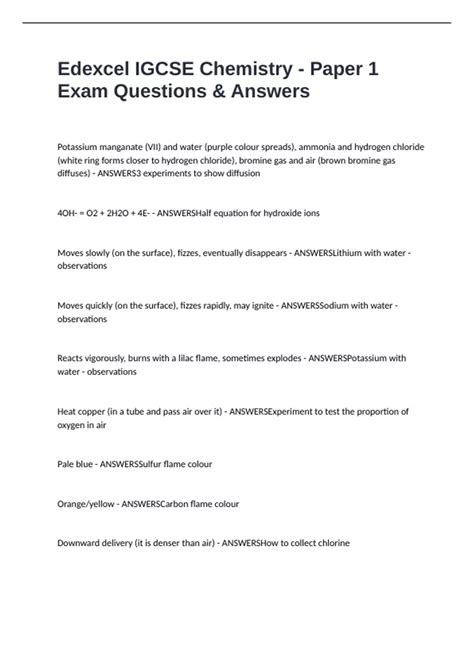 Edexcel Igcse Chemistry Paper 1 Exam Questions And Answers Edexcel Igcse Chemistry Paper 1