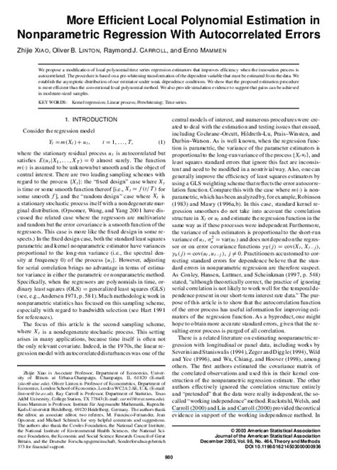 Pdf More Efficient Local Polynomial Estimation In Nonparametric Regression With Autocorrelated
