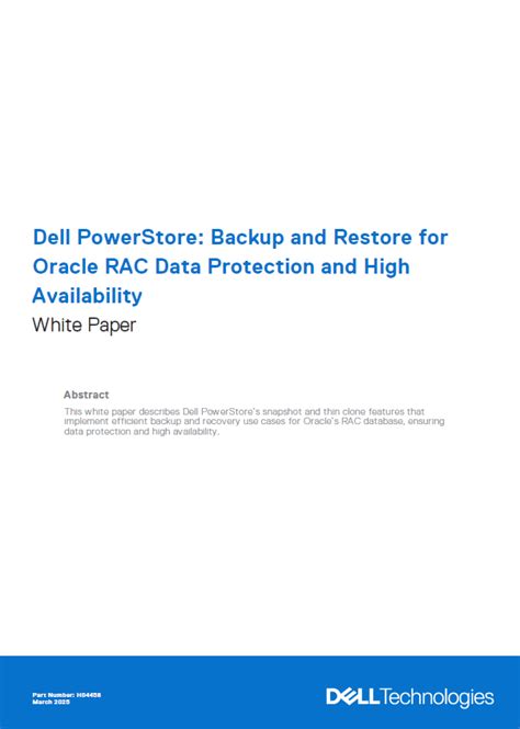 Dell Powerstore Backup And Restore For Oracle Rac Data Protection And High Availability Dell