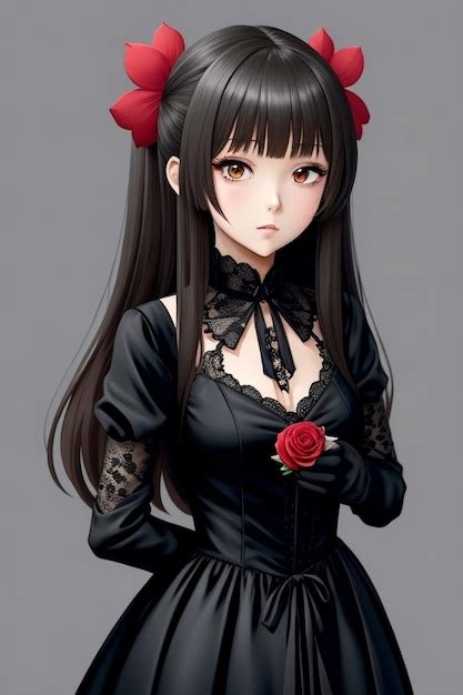 Premium Ai Image Anime Girl In A Black Dress With A Flower