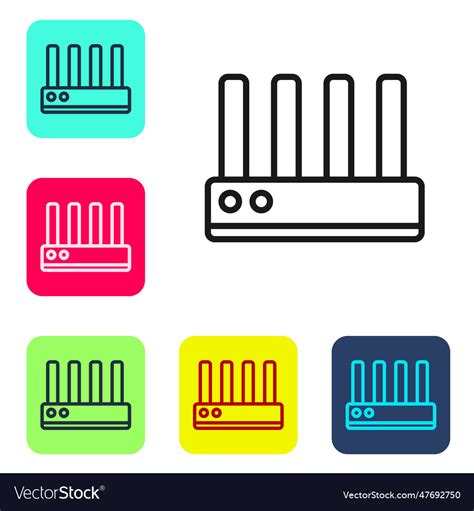 Black Line Router And Wi Fi Signal Icon Isolated Vector Image
