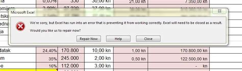 Were Sorry But Excel Has Run Into An Error That Is Preventing It