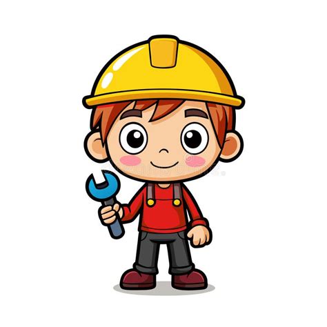 Smart Cartoon Engineer Boy Building Projects Stock Vector