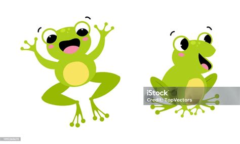 귀여운 행복한 녹색 아기 개구리와 재미 있는 얼굴 표정 세트 만화 벡터 일러스트 레이 션 0명에 대한 스톡 벡터 아트 및 기타 이미지 0명 개골개골 개구리 Istock