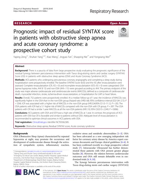 Pdf Prognostic Impact Of Residual Syntax Score In Patients With Obstructive Sleep Apnea And