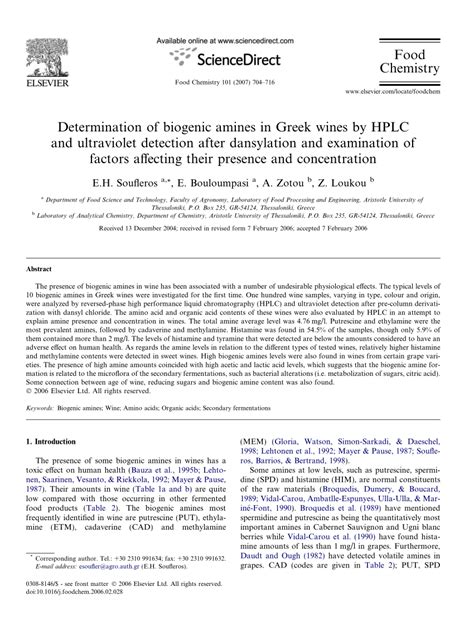 Pdf Determination Of Biogenic Amines In Greek Wines By Hplc And Ultraviolet Detection After