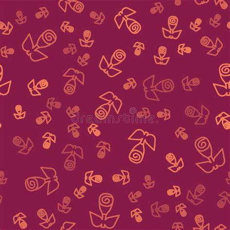 Brown Line Flower Rose Icon Isolated Seamless Pattern On Red Background