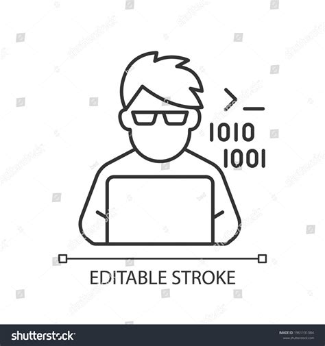Programmer Computer Expert Linear Icon Man Stock Vector Royalty Free