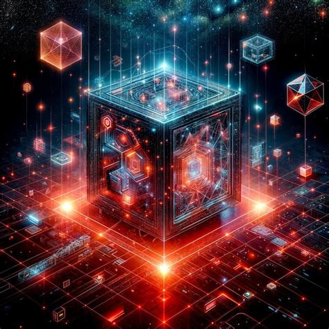Futuristic Glowing Cube With Geometric Patterns In Space Premium Ai Generated Image