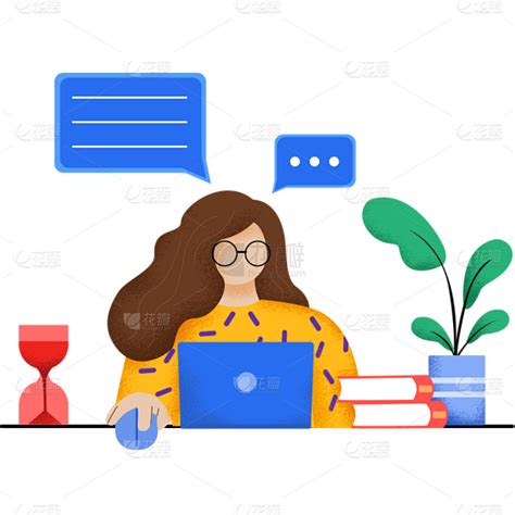 扁平风夸张抽象人物插画 工作女孩