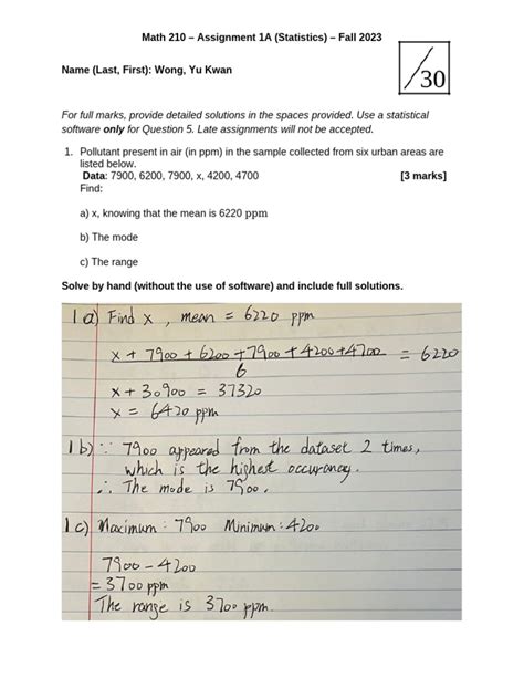 Math 210 Assignment 1a Statistics Pdf Mean Outlier
